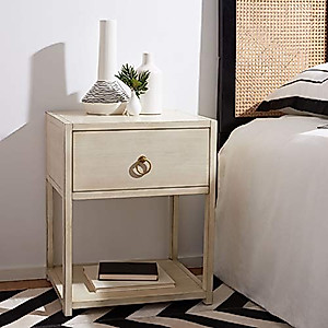 Safavieh Home Collection Yudi Antique White and Gold 1-Drawer Nightstand