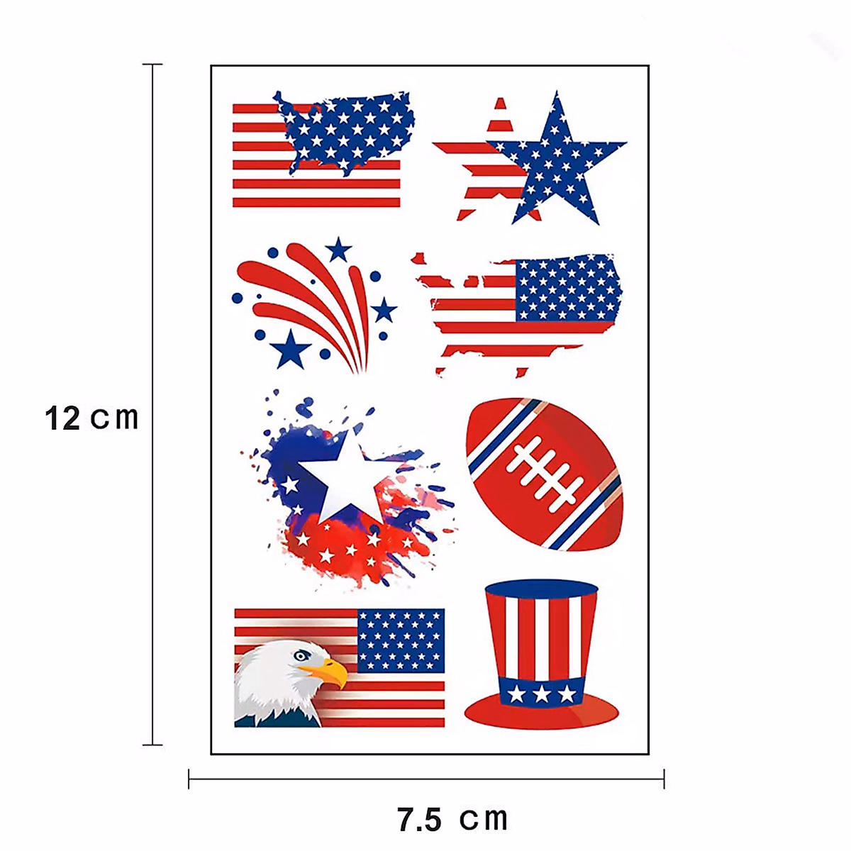 4th of July Temporary Tattoo Kids Adults, 100pcs Fake Tattoos, Independence Day Fourth of July Waterproof Body Art Stickers Red White Blue for Memorial, Tattoo Decorations for Labor Day Party USA National Flag