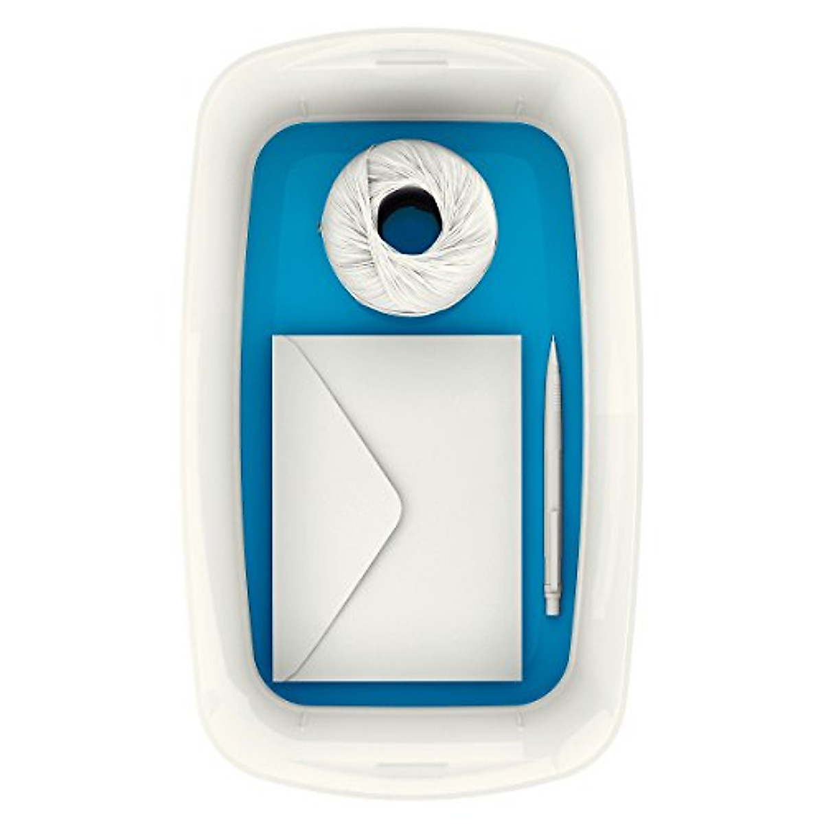 Leitz A5 MyBox Small with Lid, Storage Box for Home and Office, 5 L, High Gloss, Plastic, White/Blue Metallic;MyBox