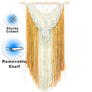 PlanterSam Wall Hanging Floating Macrame with Removable Shelf - 100% Cotton Macrame Hanger Shelf for Indoor Plants - Plant Hanger for Aesthetic Room Decor Included Hardware (Orange)