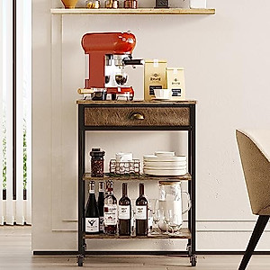 X-cosrack Coffee Bar Cabinet with Storage,3 Tier Coffee Bar Carts for The Home Buffets & Sideboards,Coffee Station Corner Table with Rolling Wheels for Kichen,Entryway,Living Room