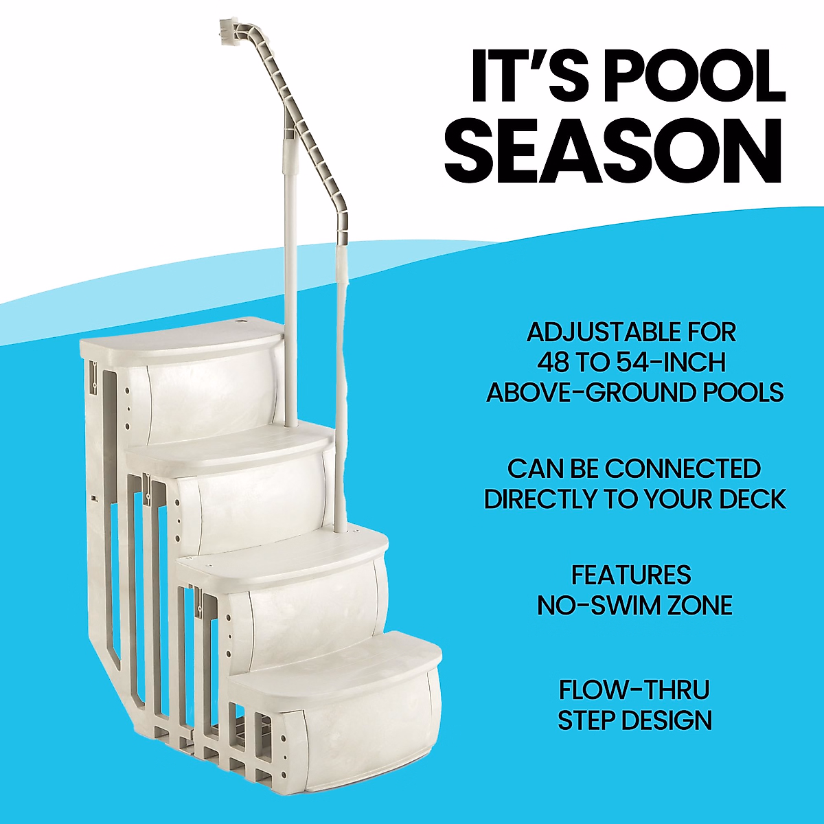 Main Access 200600T 4 Piece 24" Wide Heavy Duty Adjustable Above Ground Swimming Pool Smart Step Entry System with 200 Pound Capacity, Taupe