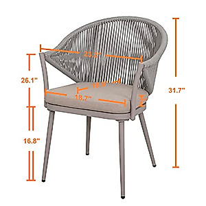Nuu Garden Outdoor Dining Chairs Set 2, 2 Piece Bistro Dining Chairs, Rope Single Chair Set of 2 with Cushions, Coffee & Light Grey
