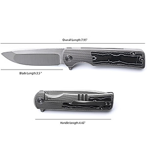 AMEIGHT KNIVES Kermu Flipper Folding Knife,3.5" Hand Hollow Ground Rubbed Satin M390 Blade Titanium Handle With Silver Carbon Fiber Inlay,Camping Hiking Pocket Knife AM8-008SR