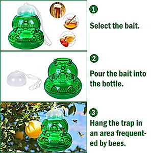 4 Pack Wasp Traps Outdoor Hanging, Yellow Jacket Killer, Carpenter Bee Traps for Outside, Wasp Repellent Outdoor, Reusable Bee Catcher Hornet Trap for Garden, Yard, Insect Fly Trap, Green