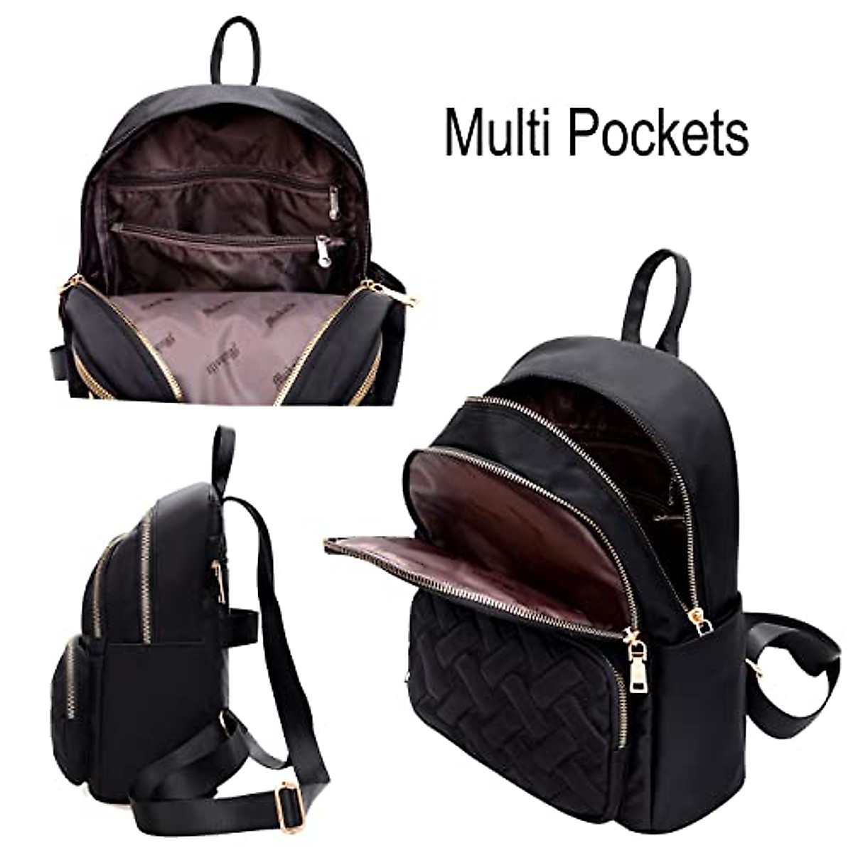 Gazigo Backpack for Women, Nylon Travel Backpack Purse Black Shoulder Bag Small Casual Daypack for Womens (Square Quilited)