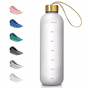 Opard 27oz Water Bottles with Times to Drink - Reusable Motivational Water Bottle with Time Marker and Strap - BPA Free Frosted Plastic - Gym, Sports, Travel (800ml)