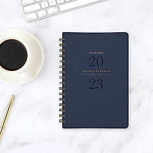 AT-A-GLANCE 2023 Weekly & Monthly Planner, 5-1/2" x 8-1/2", Small, Spiral Bound, Monthly Tabs, Pocket, Signature, Navy (YP20020)