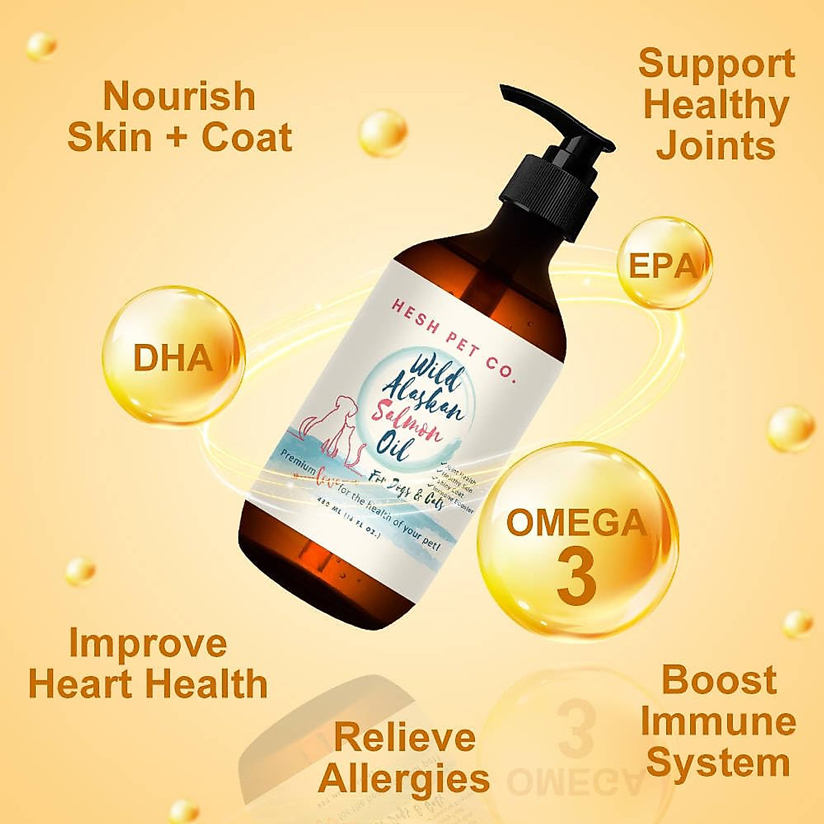 Premium Wild Alaskan Salmon Oil for Dogs & Cats - 32oz Skin & Coat Supplement with Essential Fatty Acids - Fish Oil, Salmon Oil for Puppies, Omega 3 Fish Oil for Dogs, Wild Fish Oil