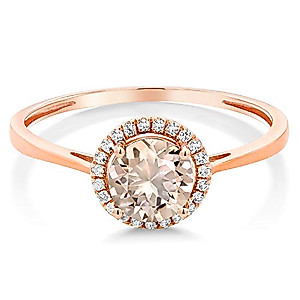 Gem Stone King 10K Rose Gold Gemstone Birthstone & Diamond Halo Promise Wedding Engagement Ring | Round 6MM | Rose Gold Ring For Women