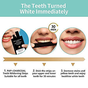 Pap+ Charcoal Teeth Whitening Strips Professional Teeth Whitening Kit for Teeth Sensitive or Coffee Drinker, 28 Tooth Whitener Strips Easy to Use 14 Treatments by ECTEST
