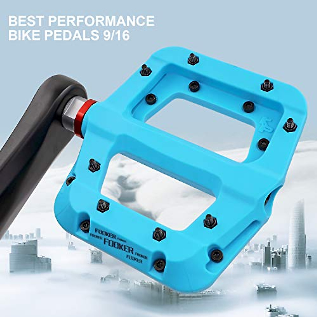 FOOKER MTB Pedals Mountain Bike Pedals 3 Bearing Non-Slip Lightweight Nylon Fiber Bicycle Platform Pedals for BMX MTB 9/16"