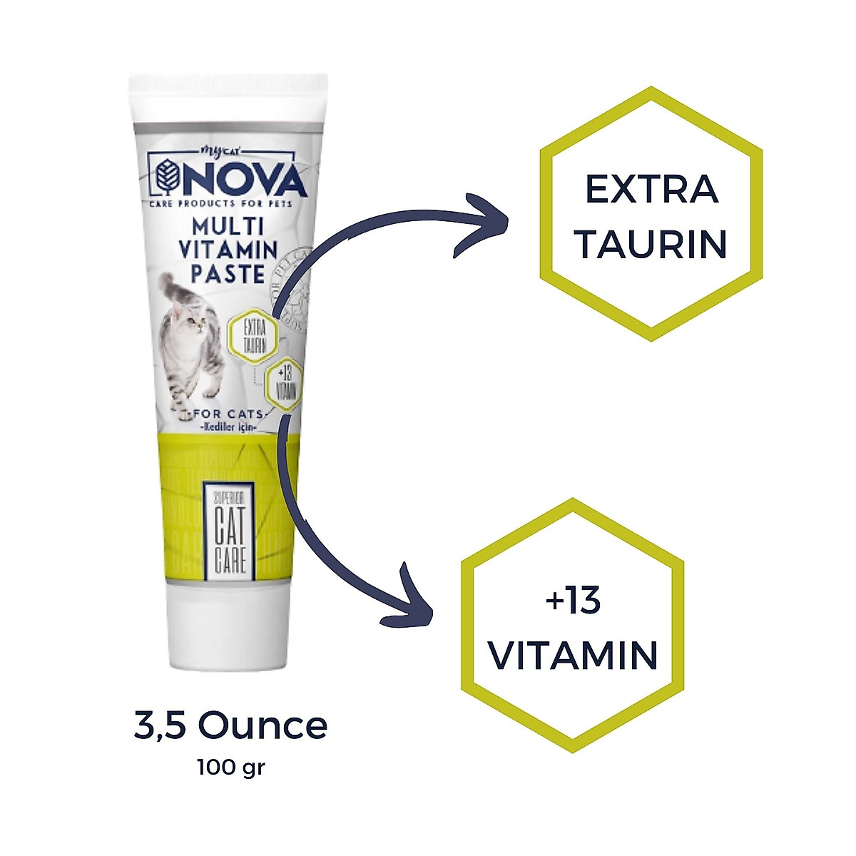 VHD MyCat Nova Multivitamin Paste for Cats, Daily Multi Vitamin Supplement Support, Taurine & 13 Vitamin for Cats, 3.5 Ounce Tube (100 gram)