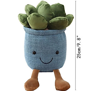 OUKEYI 9.8 inch Succulents Plush Toy, Flower Pot Stuffed Plushie Pillow Decoration, Cute Soft Plants Throw Pillow for Christmas Birthday Gifts (Blue)