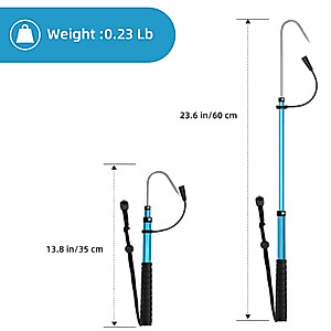 SAN LIKE Telescopic Fishing Gaff,Aluminum/Fiberglass Pole with Nonslip Rubber Handle,Stainless Steel Hook with M8 Screw, Fish Gaff Can Float When Extending - Good for Freshwater and Saltwater Fishing