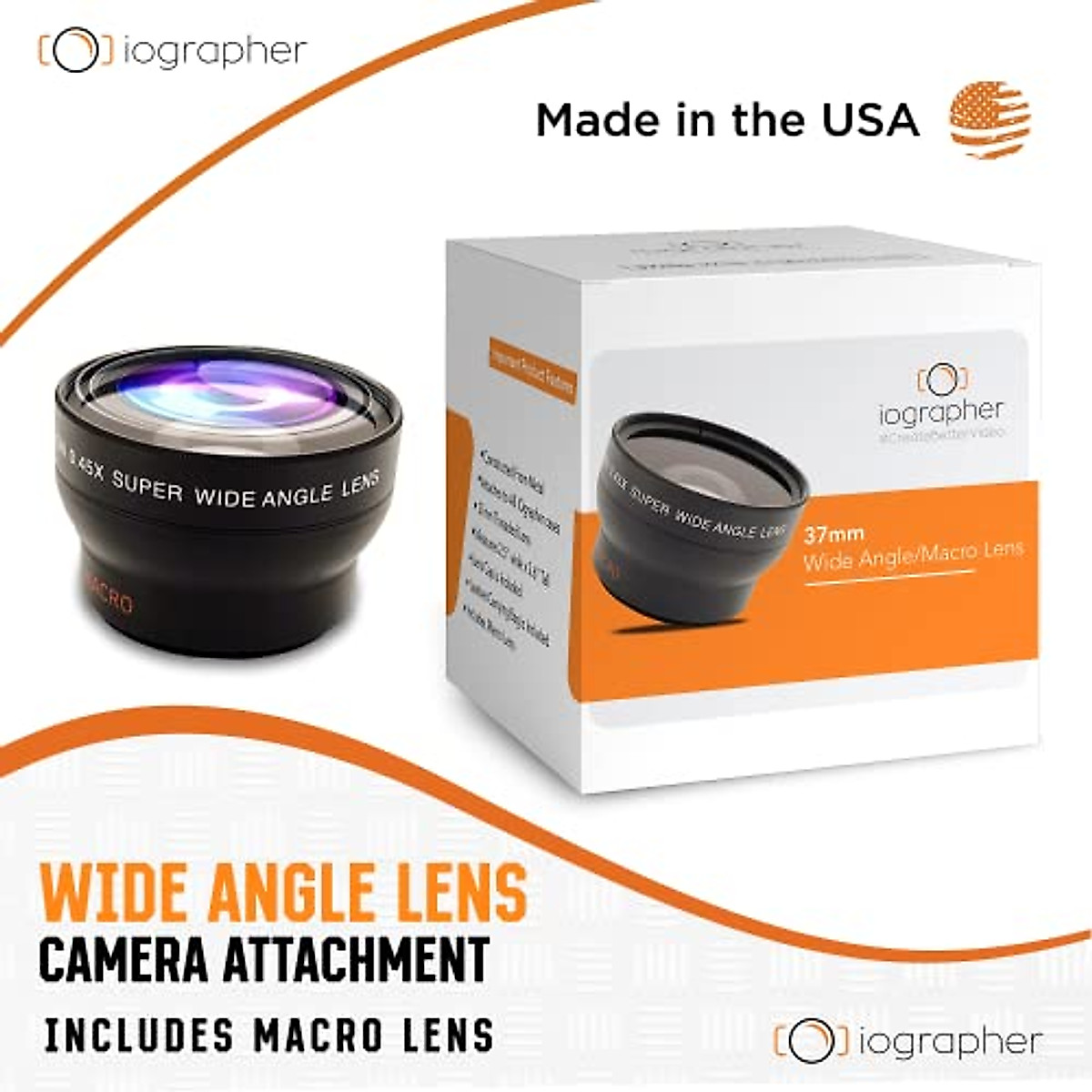 iOgrapher 37mm Wide Angle Lens for iPhone and Smartphones - Clip On Macro Lens and Wide Phone Lens - Macro Lens for iPhone and Other Smartphones - Camera Lens for Phone - Comes with Leather Case Bag