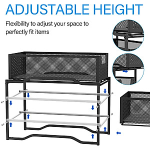 Simple Trending 2 Pack Stackable 2 Tier Under Sink Cabinet Organizer with Sliding Storage Drawer, Black