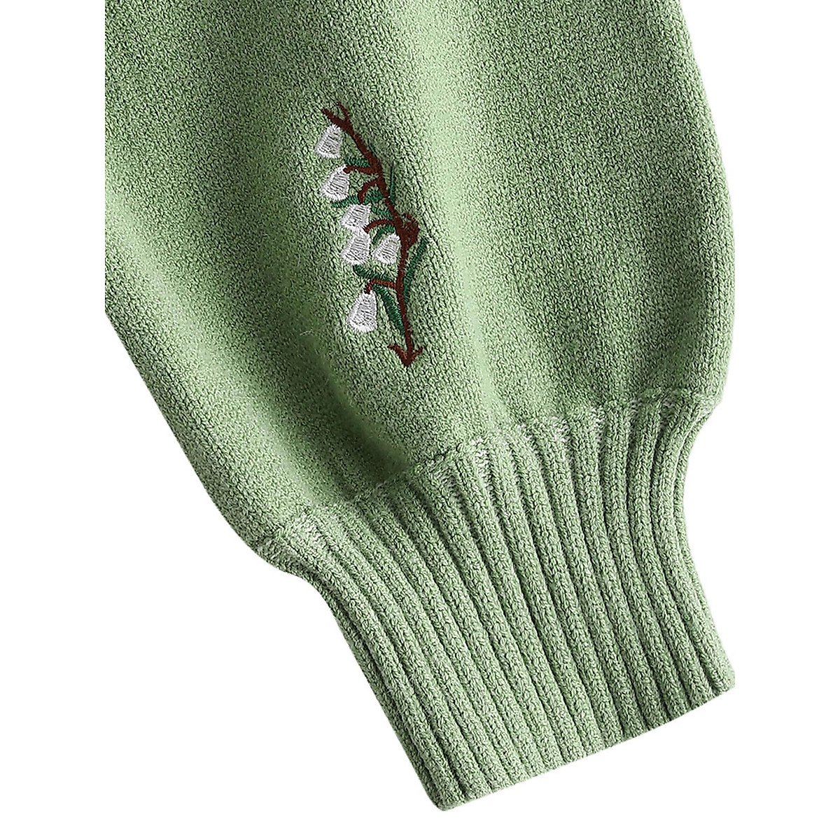 ZAFUL Women's Button Up Embroidered Cable Knit Cardigan V Neck Long Sleeve Cropped Sweater (3-Light Green)