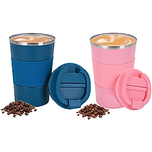 LATTPLYN 2 Pack Stainless Steel Coffee Mug, 12 oz Travel Mug Insulated Leak Proof Coffee Travel Thermos Double Walled Tumbler Cups for Birthday Men Women Father Mother