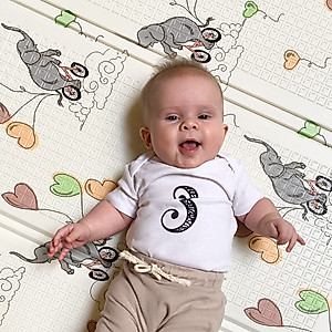 JumpOff Jo - Large Waterproof Foam Padded Play Mat for Infants, Babies, Toddlers, Play & Tummy Time, Foldable Activity Mat, 70 in. x 59 in. - Elephant & Rainbow, Pack of 1