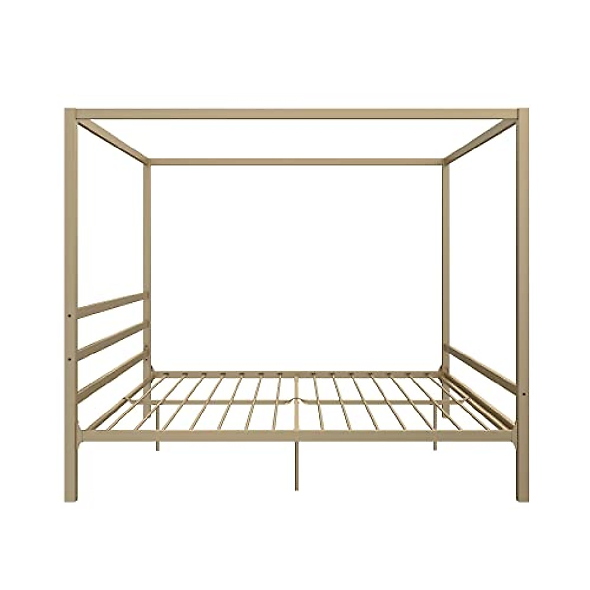 DHP Modern Metal Canopy Platform Bed with Minimalist Headboard and Four Poster Design, Underbed Storage Space, No Box Spring Needed, King, Gold