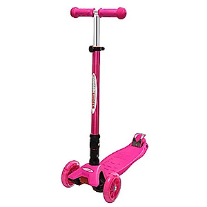ChromeWheels Scooters for Kids, Deluxe Kick Scooter Foldable 4 Adjustable Height 132lbs Weight Limit 3 Wheel, Lean to Steer LED Light Up Wheels, Best Gifts for Girls Boys Age 3-12 Year Old, Pink