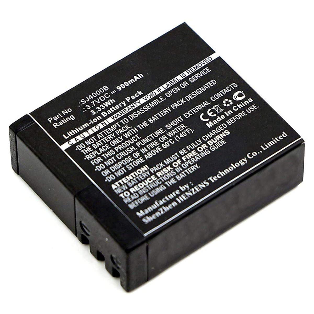 Synergy Digital Camera Battery, Compatible with Forever S009 Digital Camera, (Li-ion, 3.7V, 900mAh) Ultra High Capacity, Replacement for SJCAM SJ4000B Battery