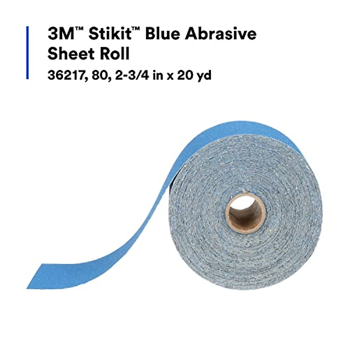 3M Stikit Blue Abrasive Sheet Roll, 36217, No Hole, 2.75 in x 20 yd, 80+ Grade, Automotive Sanding Roll Sandpaper for Coating Removal, Body Repair, Auto Sanding