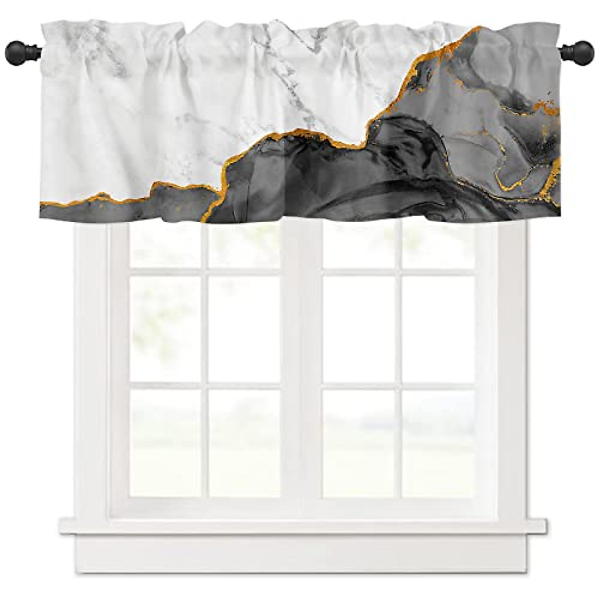 Curtain Valance for Kitchen,Wild Marble Pattern Gold Black Grey White Ombre Window Treatment Valance Curtains Rod Pocket Valances for Living Room,Dining Room,Bedroom,Kitchen Valance 60"x18"