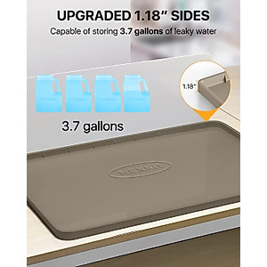 Under Sink Mat, Waterproof Silicone Mat with Water Leak Sensor Alarm, 34" x 22" Kitchen Cabinet Mat, Under Sink Liner Holds up to 3.7 Gallons Liquid(Brown)