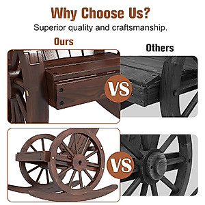 ide·o Outdoor Wood Wagon Bench - with Wheel Armrest Rustic Fir Wooden Patio Lounge Rocker for Patio Garden Country Yard