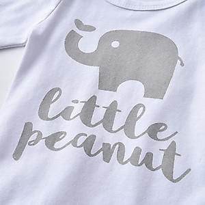Siracend Newborn Infant Baby Boy Clothes Elephant Print Long Sleeve Bodysuit + Pants + Hat 3 PCS Outfits Set (0-3 months) White