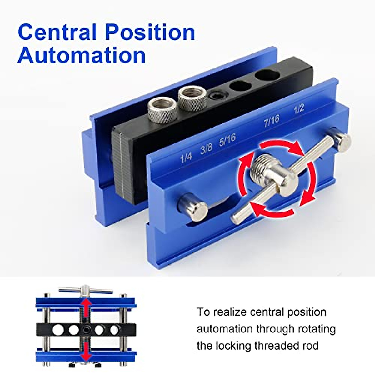 Fragraty Dowel Jig, Self Centering Dowel Jig Kit With 6 Drill Guide Bushings, Adjustable Width Doweling Jig Kit for Straight Holes Woodworking Locator Joints Tools, Blue (D888)