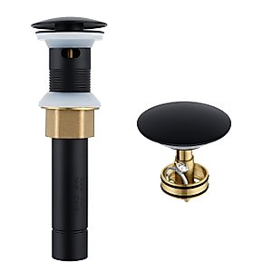 Homikit Bathroom Sink Drain, Pop Up Drain Stopper with Overflow, 18/10 Stainless Steel Drain Assembly with Detachable Anti-Clogging Strainer Basket for Vessel Lavatory Vanity Sink, Matte Black