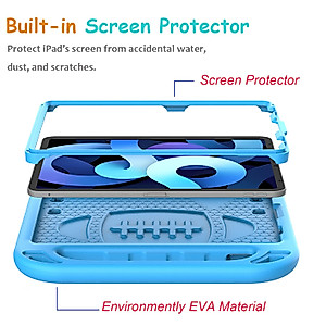 eTopxizu Kids Case with Built-in Screen Protector for iPad Air 5th Generation 2022/iPad Air 4th Gen 2020, 10.9" iPad Air 5/4 Shockproof Handle Stand Case for iPad Air 5th/4th Gen 10.9/Pro 11, Blue