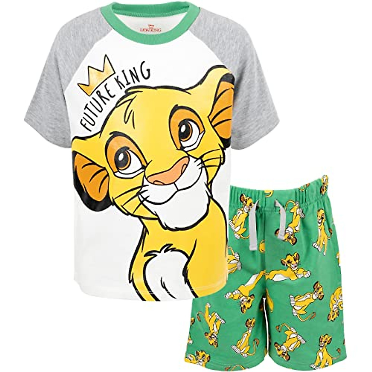 Disney Lion King Simba Toddler Boys Graphic T-Shirt French Terry Shorts Set Green/White 5T