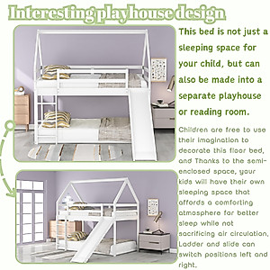 Harper & Bright Designs Twin Bunk Beds for Kids,Wood House Bunk Bed Twin Over Twin,Kids Bunk Bed with Slide and Roof for Girls Boys,Grey