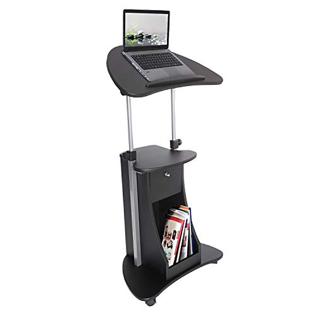 Techni Mobili Sit-to-Stand Mobile Medical Laptop Computer Cart, Black