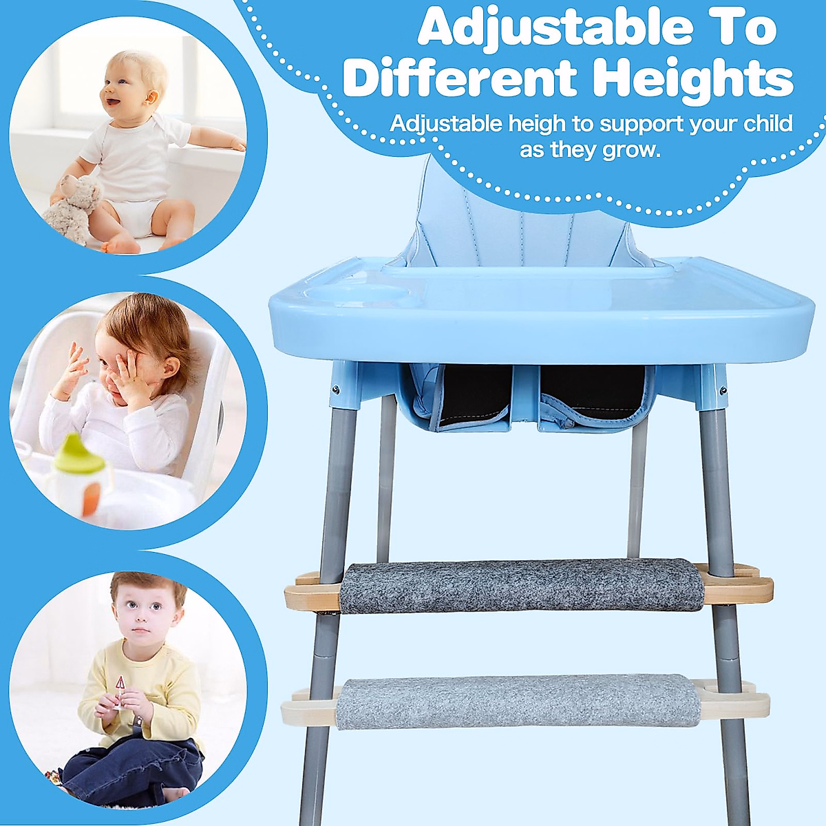 Unique Design IKEA High Chair Foot Rest Wrapped in Felt Pad- Wooden Footrest High Chair Accessories, Smoothed Edges, Compatible with IKEA Antilop High Chair Accessories Footrest