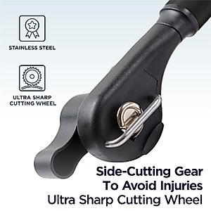 Deiss Pro Heavy Duty Can Opener Manual Smooth Edge, Handheld Can Opener With Soft Touch Handle, Rust Proof Safety Can Opener Oversized Handheld Easy Turn Knob, Best Large Lid Openers (BLACK)