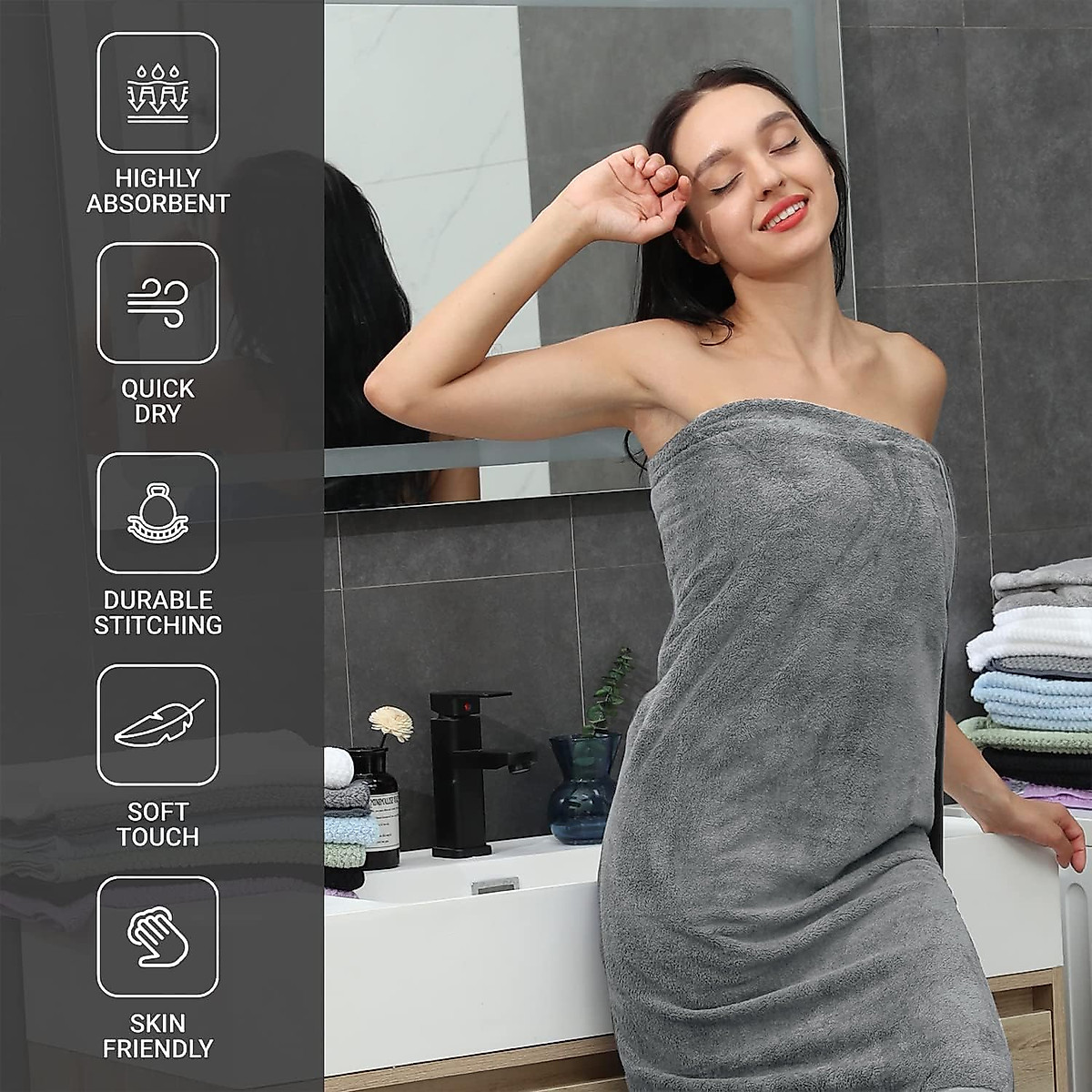 Oversized Bath Towels Set of 4, Dark Gray Extra Large Bath Sheets Towels for Adults 35x70in, Ultra Soft Bathroom Towels Microfiber Quick Dry Towel Absorbent Shower Towels For Spa Camping Beach Fitness