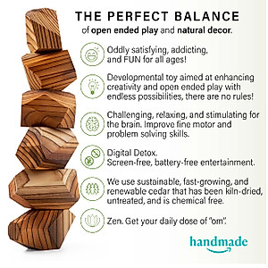 PERCHED Natural Cedar Stacking Rocks, Large Wooden Blocks, Montessori Puzzle Game, Toddler Toys For Classroom, Wood Balancing Stones Set (6 Pc)