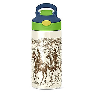 xigua West Cow Boy Kids Water Bottle,Vacuum Insulated Bottles with Straw Lid,Leakproof Stainless Steel Thermos Bottles for Girls and Boys