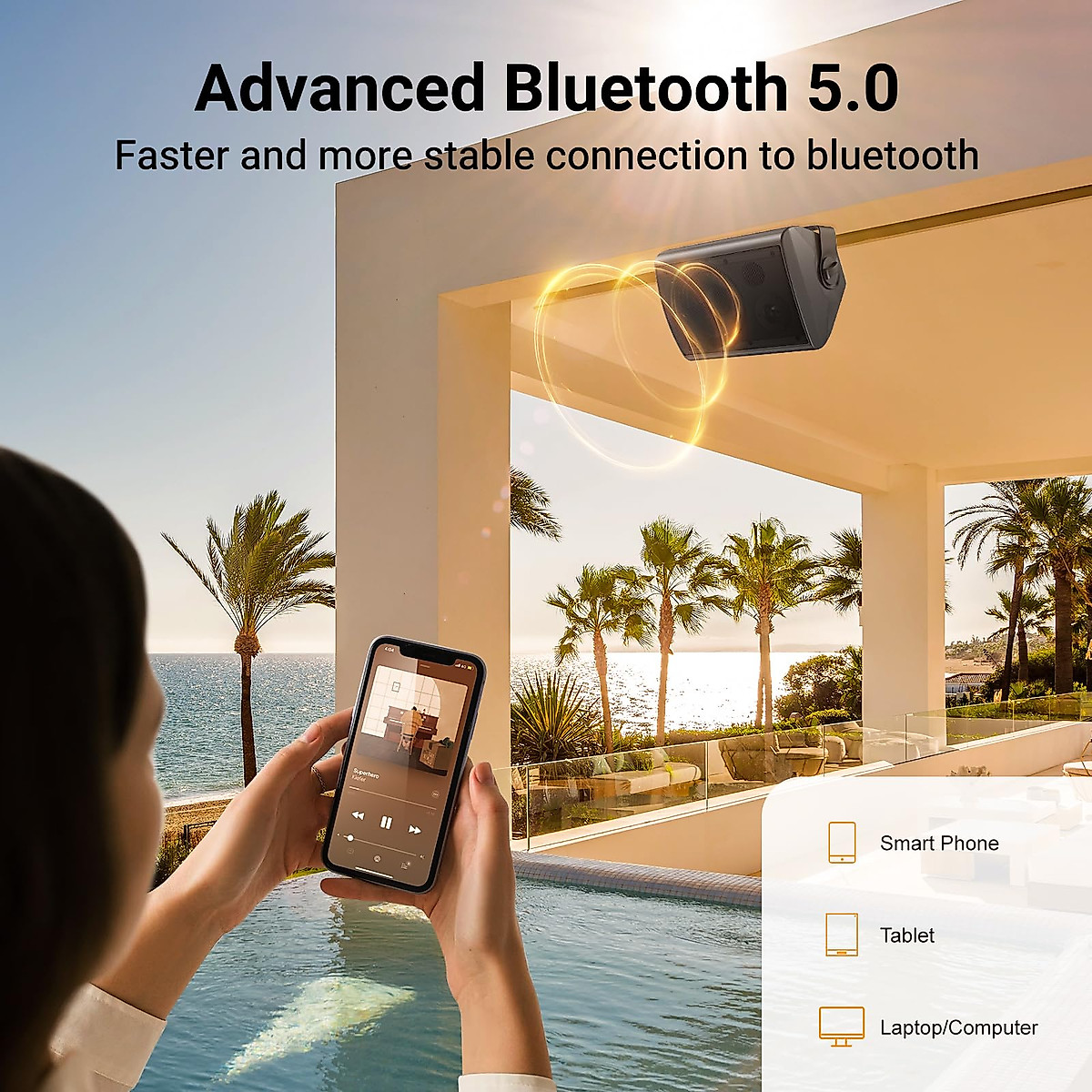 STUDIOFINIX 6.5 Inches Indoor Outdoor Bluetooth Speakers Waterproof Wired Wall Mount Active Speakers 400 Watt for Patio Garage,Deck,Backyard (Black)