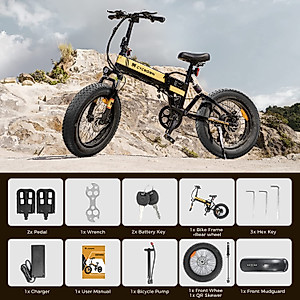 CYCROWN Knight Electric Bike for Adults 750W Peak Motor Up to 20 MPH 60 Miles,600wh Removable Battery,Folding 20" x 4.0" Fat Tire Electric Bicycle Dual Shock Absorber Ebikes for Adults