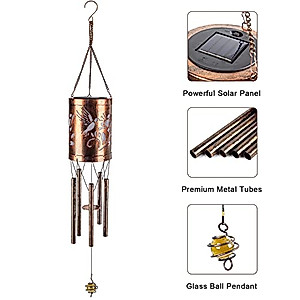 RIMICAB Hummingbird Wind Chime, Solar Wind Chimes, Outdoor LED Garden Lantern Memorial Wind Chime Hanging Home Decor for Garden Patio Yard, Gift for Women Mom Grandma, Christmas Thanksgiving