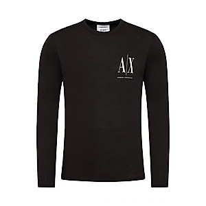 A|X ARMANI EXCHANGE Men's Icon Chest Graphic Long Sleeve T-Shirt, Black, XL