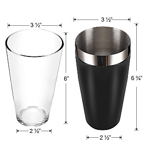 Boston Cocktail Shaker, 16 fl oz Glass and 26 fl oz Stainless Steel with Rubber Sleeve