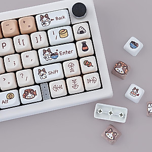 TYRIXKI PBT Keycaps 143 Keys Cute Keycaps Dye-Sublimation Kitty-cat Keycaps Set MOA Profile Custom Keycaps for Cherry Gateron MX Swithes Mechanical Keyboards