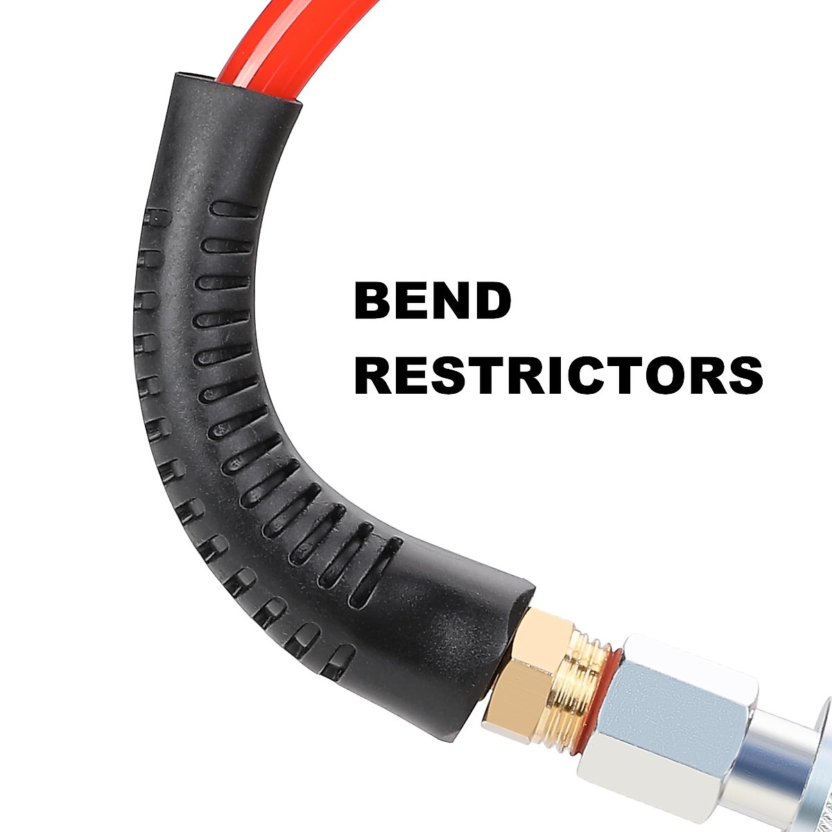Hromee 1/4 in x 30 ft Polyurethane Recoil Air Compressor Hose with Bend Restrictors Compressor Hose with 1/4" Industrial Universal Quick Coupler and 4PCS I/M Plug Kit, Red